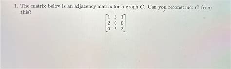 Solved The Matrix Below Is An Adjacency Matrix For A Graph