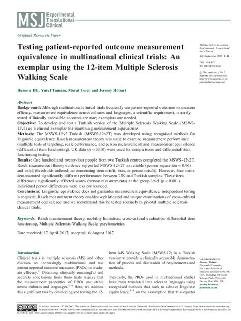 Pdf Equivalence Of Msws 12 In Multinational Trials