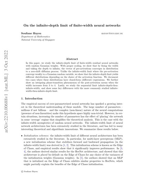 Pdf On The Infinite Depth Limit Of Finite Width Neural Networks