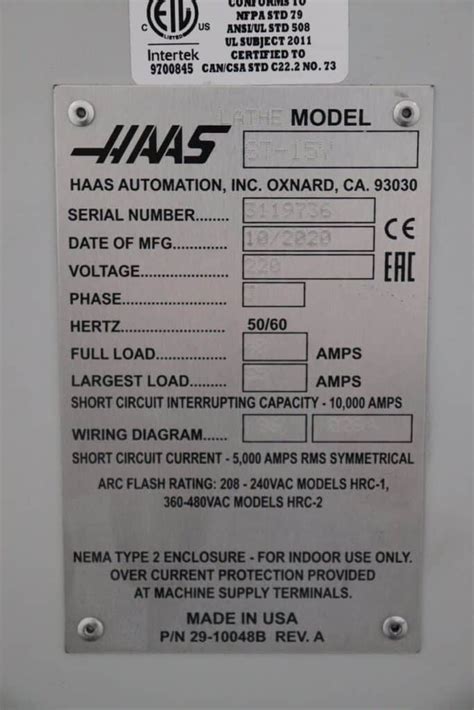 Haas St 15y Cnc Lathe W Bar Feeder 2020 Only 32 Cut Hours The