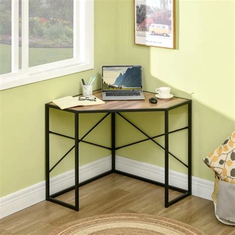 HOMCOM Corner Computer Desk With Steel Frame For Small Spaces Writing Desk For Workstation
