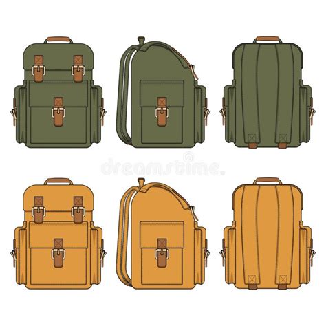 Set Of Color Illustrations With Travel Backpack Stock Vector Illustration Of Knapsack