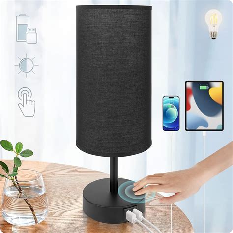 Bedside Table Lamp With Usb Port Touch Control For Bedroom Wood 3 Way