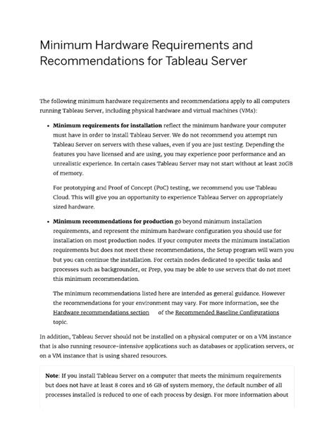 Minimum Hardware Requirements For Tableau Service Pdf