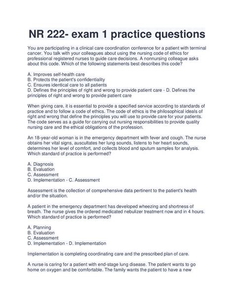 Nr222 Nr 222 Exam 1 Practice Questions With Answers Latest 2022