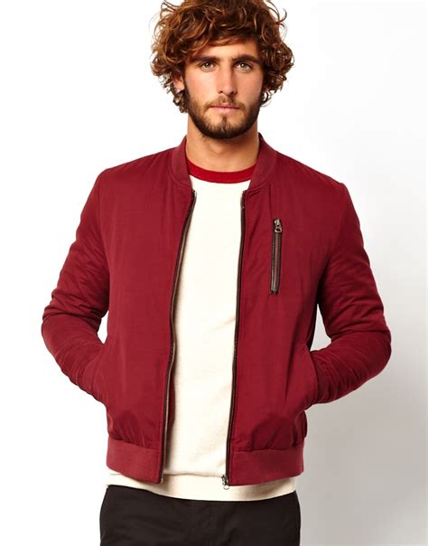 Asos Bomber Jacket In Red For Men Burgundy Lyst