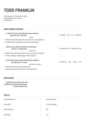 Data Processor Resume Sample Tips Online Resume Builder