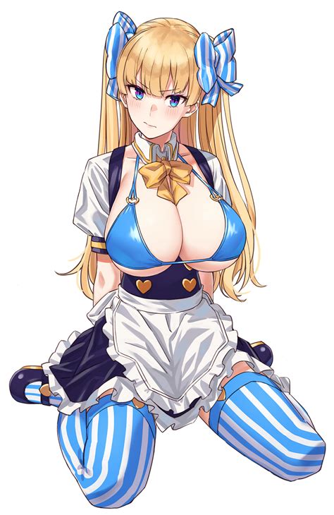 rule 34 1girls apron bangs big breasts bikini bikini top black footwear blonde hair blue