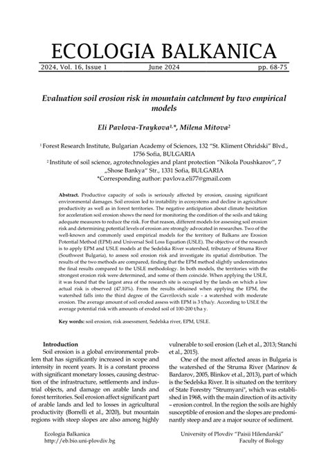 PDF Evaluation Soil Erosion Risk In Mountain Catchment By Two Empirical Models