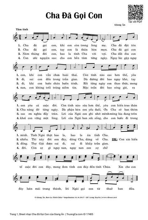 Sheet Cha G I Con Khi Con C N Trong L Ng M Cha T T N Con Pdf Download Sheet