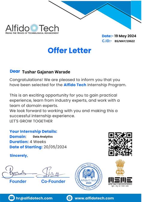 Tushar Warade On Linkedin Dataanalytics Internship Careergrowth