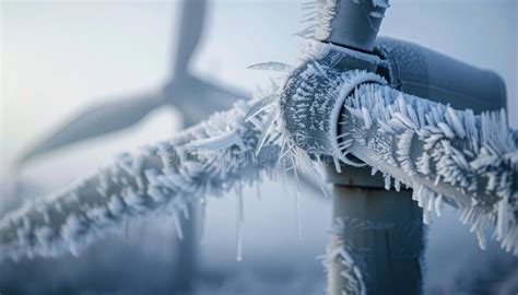 Frozen Wind Turbines Covered In Ice During Winter At A Renewable Energy