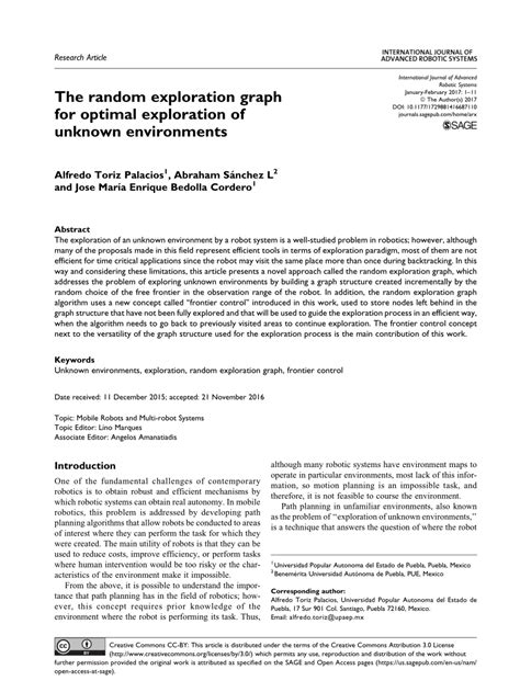 Pdf The Random Exploration Graph For Optimal Exploration Of Unknown Environments