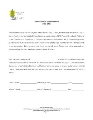 Fillable Online Code Of Conduct Agreement Form Docx Fax Email Print PdfFiller