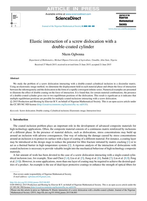 Pdf Elastic Interaction Of A Screw Dislocation With A Double Coated