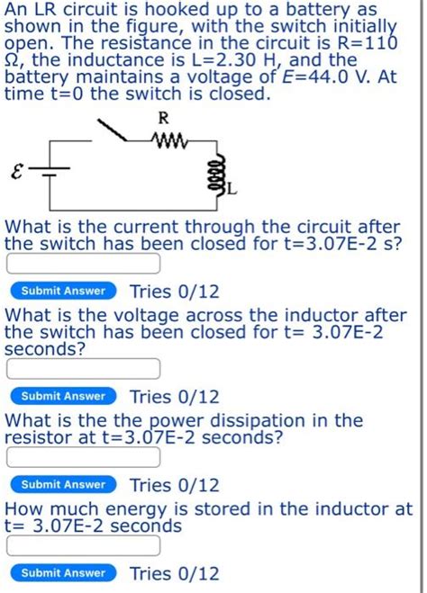 Solved An LR Circuit Is Hooked Up To A Battery As Shown In Chegg Com