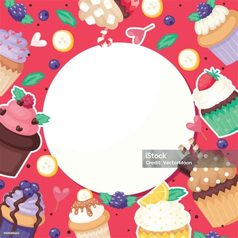 컵 케 잌은 포스터 패턴 귀여운 케이크 음식 배경 사탕 포장 멋진 케이크 배너 용지 과일 머핀 섬유 벡터 일러스트 레이 션 고풍