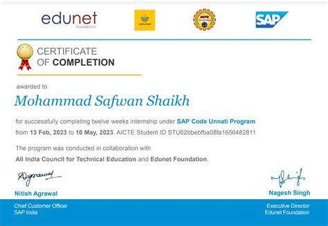 Sapinternship Codeunnati Aicte Edunet Professionalgrowth