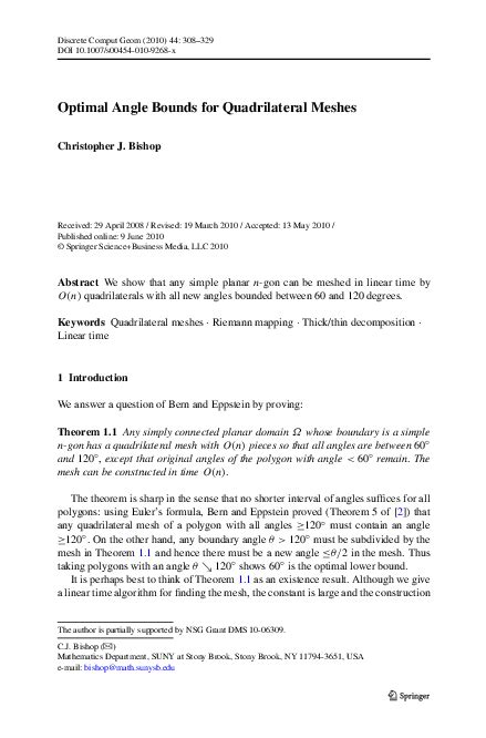Pdf Optimal Angle Bounds For Quadrilateral Meshes