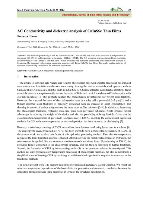 Pdf Ac Conductivity And Dielectric Analysis Of Cuinsse Thin Films