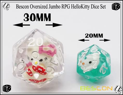 Bescon 대형 Dnd Hellokitty 주사위 세트 거 대 한 7pcs 고양이 반투명 Polyhedral D And D 주사위 세트 큰 크기의 지하 감옥 및 드래곤