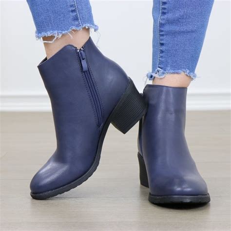 Shoes Navy Faux Leather Ankle Boots W Silver Zipper Poshmark