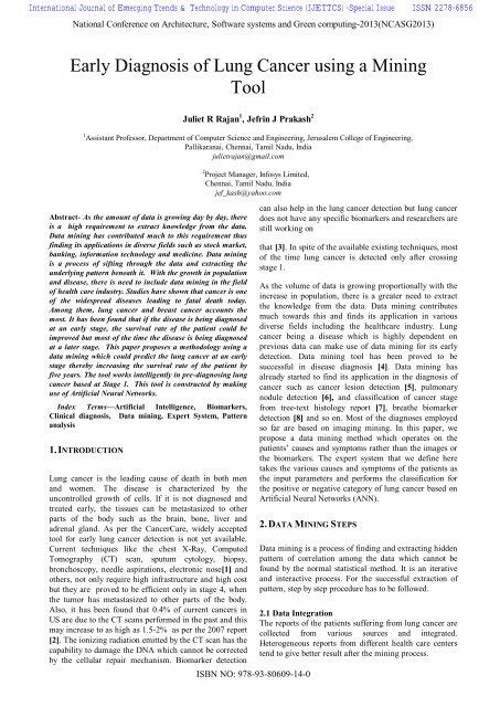 Early Diagnosis Of Lung Cancer Using A Mining Tool