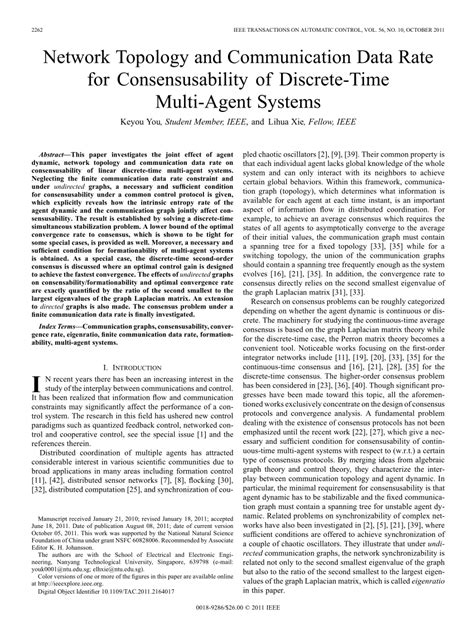 Pdf Network Topology And Communication Data Rate For Consensusability Of Discrete Time Multi