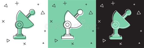 Set Radar Icon Isolated On White And Green Black Background Search System Satellite Sign