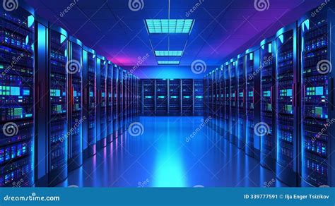 Modern Data Center Server Room Storage Network Connectivity Technology Background Perspective