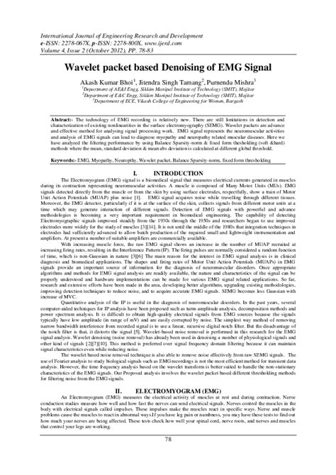 pdf wavelet packet based denoising of emg signal