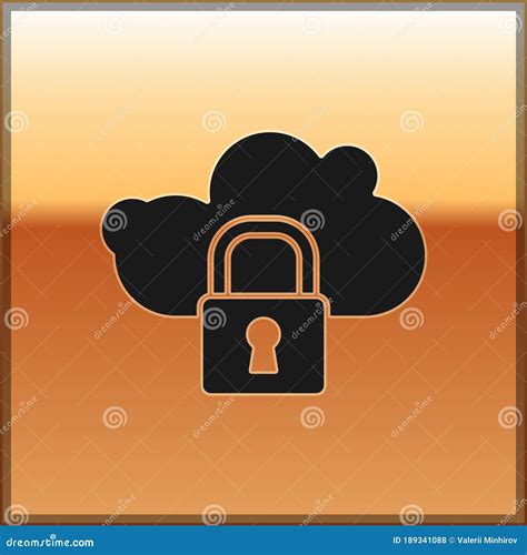 Black Cloud Computing Lock Icon Isolated On Gold Background Security