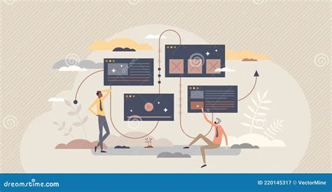 Website User Flow With Visitor Path Guide And Navigation Tiny Person Concept Stock Vector