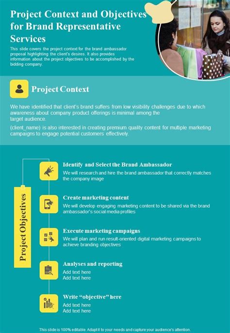 Project Context And Objectives For Brand Representative Services One Pager