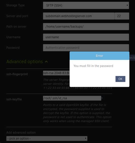 [solved] sftp ssh backups without password pubkey only support