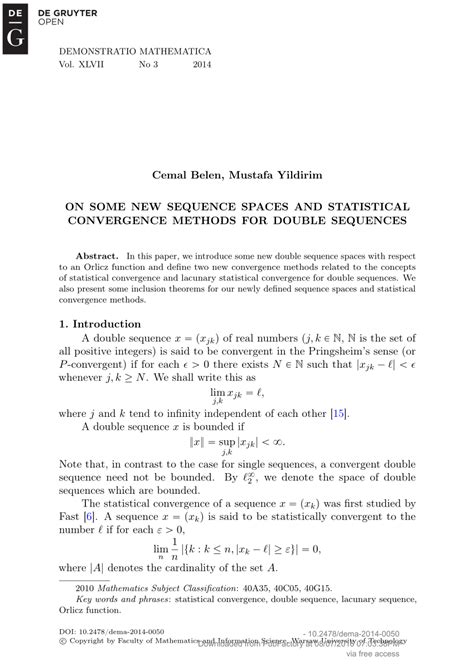 Pdf On Some New Sequence Spaces And Statistical Convergence Methods