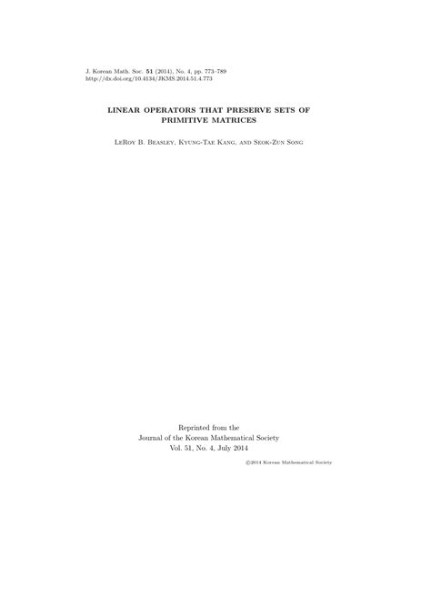 Pdf Linear Operators That Preserve Sets Of Primitive Matrices