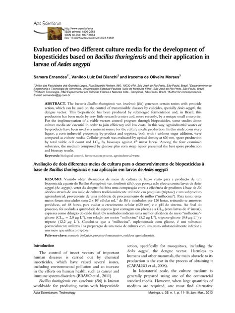 Pdf Evaluation Of Two Different Culture Media For The Development Of