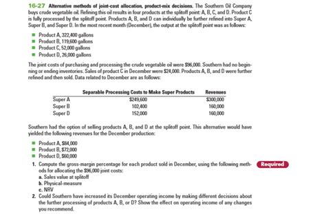 Solved Alternative Methods Of Joint Cost Allocation Chegg Com
