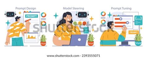 Prompt Engineers Writing Command Artificial Neuron Network Stock Vector