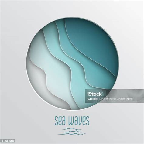 종이 곡선 종이 파와 해안 배너 포스터 또는 웹 사이트 디자인에 대 한 추상적인 푸른 바다 여름 배경으로 둥근 프레임을 잘라 종이 컷 스타일 바다 파도 텍스트 0명에 대한