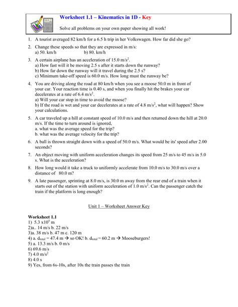Worksheet 11 Kinematics In 1D Db Excel Com