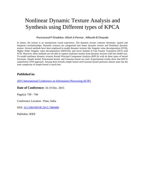 Pdf Nonlinear Dynamic Texture Analysis And Synthesis Using Different