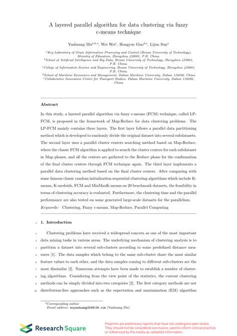 Pdf A Layered Parallel Algorithm For Data Clustering Via Fuzzy C Means Technique