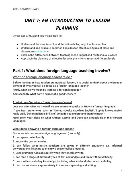 Tefl Course Unit 1 Pdf Language Education Multilingualism