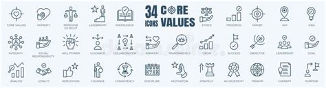 Simple Set Of Core Values Goals And Target Related Vector Line Icons