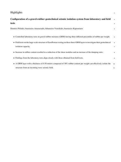 Pdf Highlights Configuration Of A Gravel Rubber Geotechnical Seismic Isolation System From