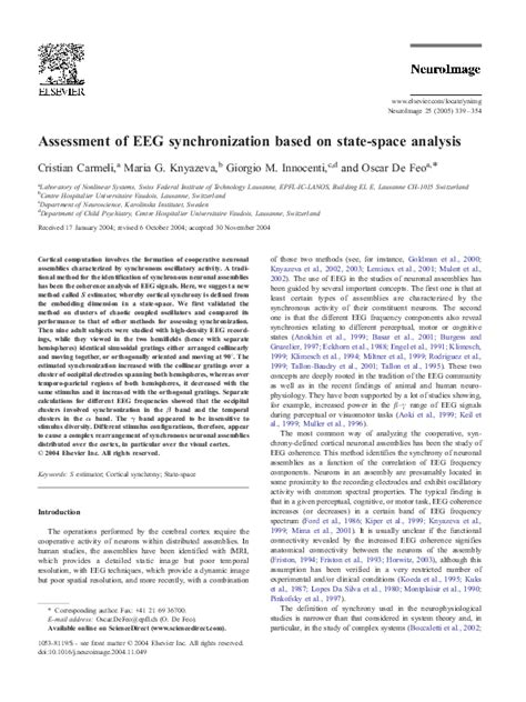Pdf Assessment Of Eeg Synchronization Based On State Space Analysis