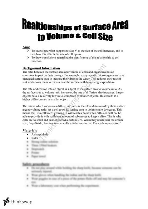 Relationship Of Surface Area To Volume Ratio Biology Year 12 Hsc