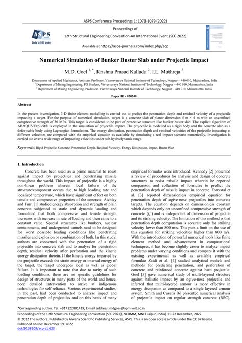 Pdf Numerical Simulation Of Bunker Buster Slab Under Projectile Impact